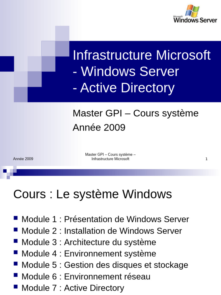 Cours sur l'Infrastructure Microsoft | PDF