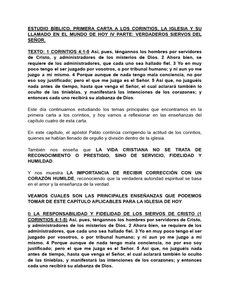 Estudio Biblico Primera Carta A Los Corintios La Iglesia y Su Llamado en El Mundo de Hoy Iv ...