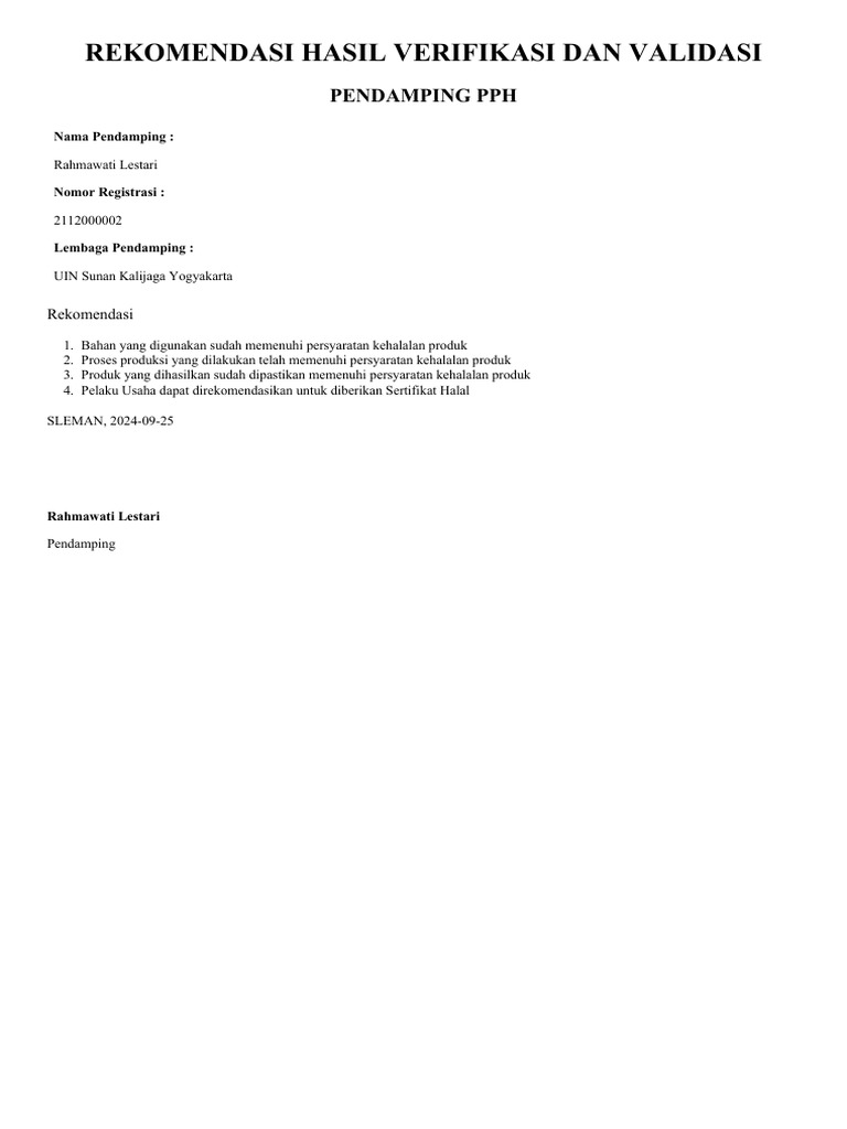 Rekomendasi Hasil Verifikasi Dan Validasi | PDF