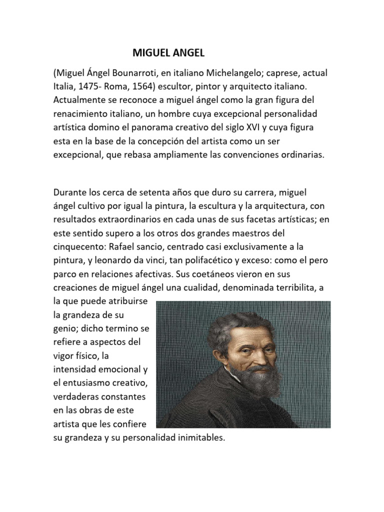 MIGUEL ANGEL | PDF | Miguel Ángel | Arte renacentista