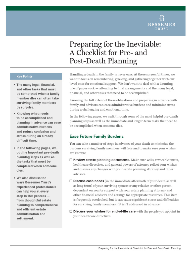 04 22 19 Preparing For The Inevitable 0 | PDF | Funeral | Probate