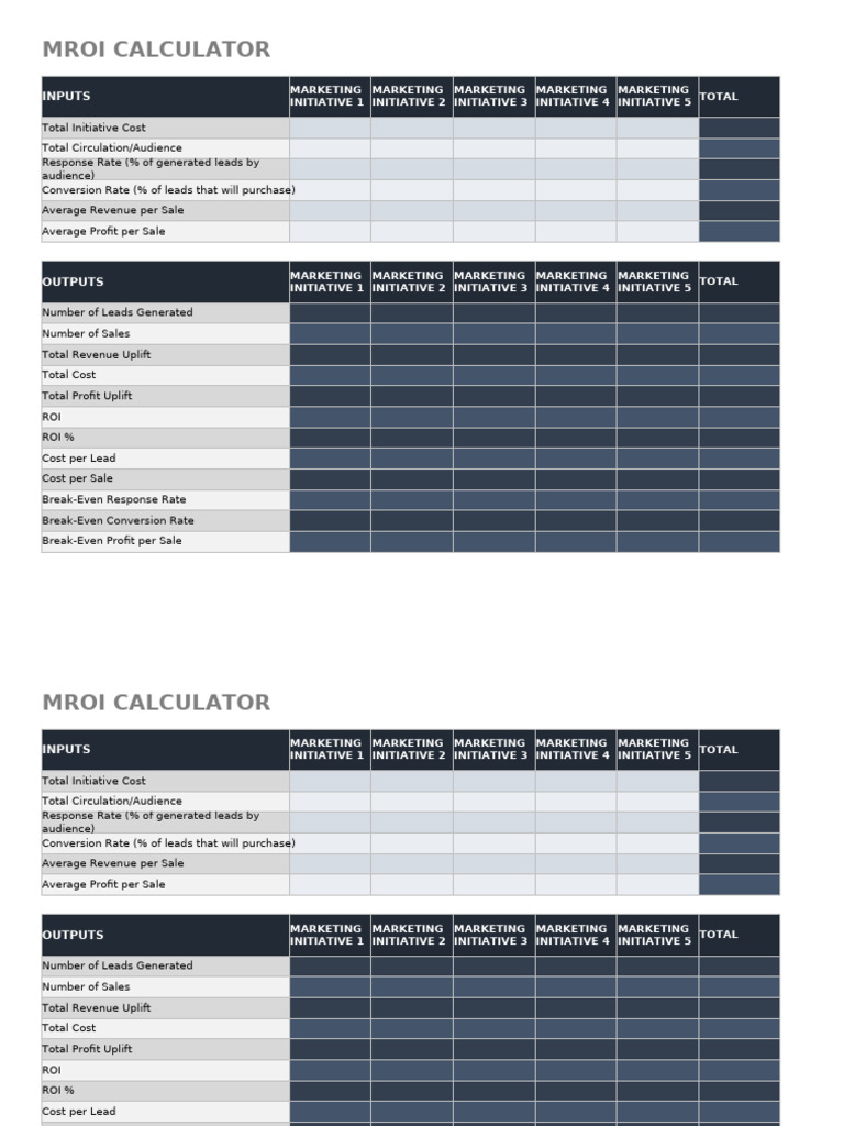 MROI Calculator for Marketing Initiatives | PDF