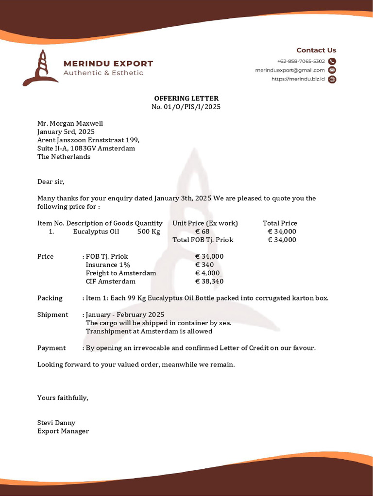 Eucalyptus Oil Offering Letter 2025 | PDF