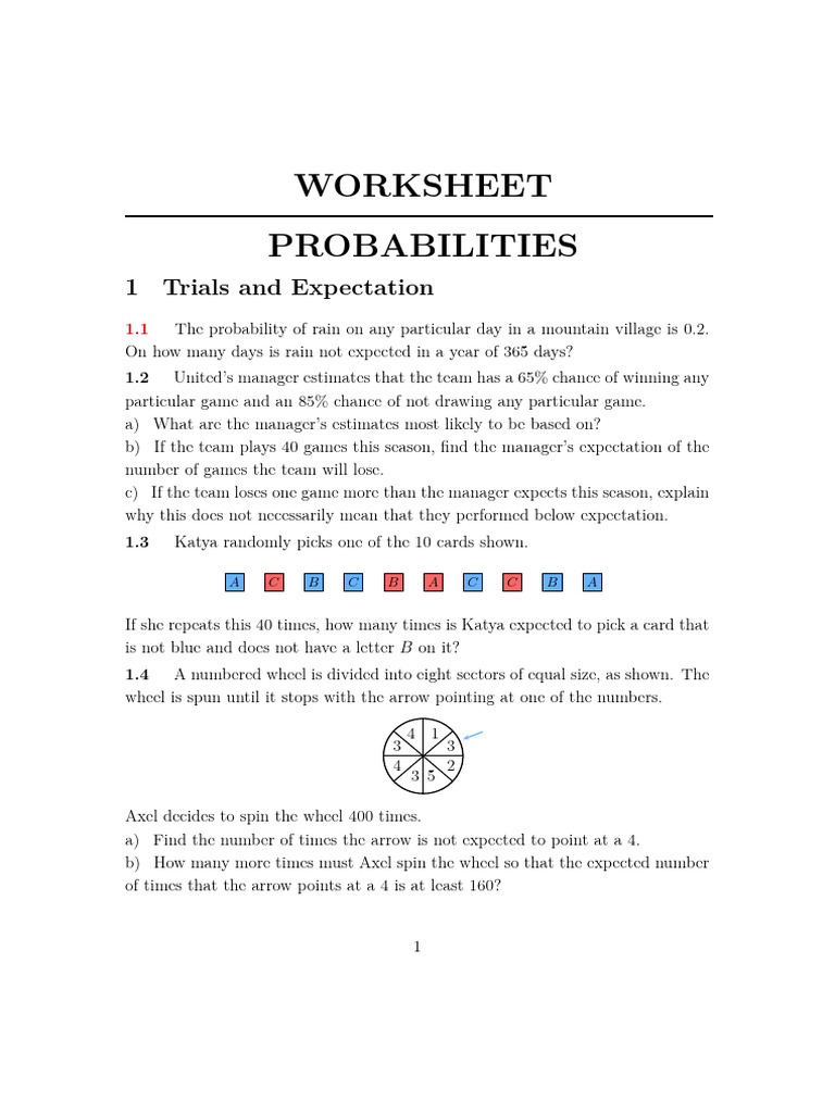 Worksheet Probabilities | PDF