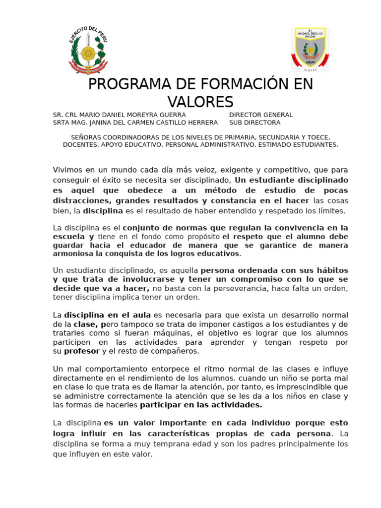 Reflexion Valor de La Disciplina | PDF | Cognición | Aprendizaje