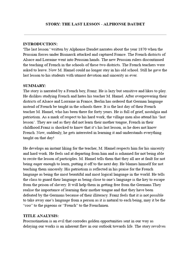 Last French Lesson in Alsace-Lorraine | PDF