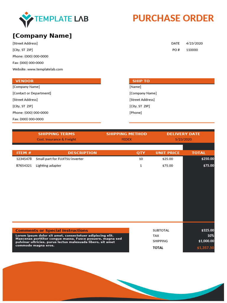 Purchase Order Template 01 TemplateLab.com | PDF