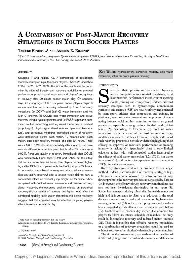 A Comparison of Post Match Recovery Strategies In.6 | PDF | Strength ...