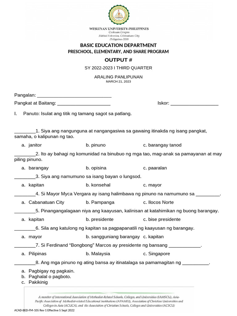 ap output namuuno sa komunidad | PDF