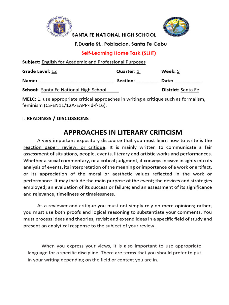 EAPP Q1 Week 5 Approaches If Literary Criticism | PDF | Feminism ...