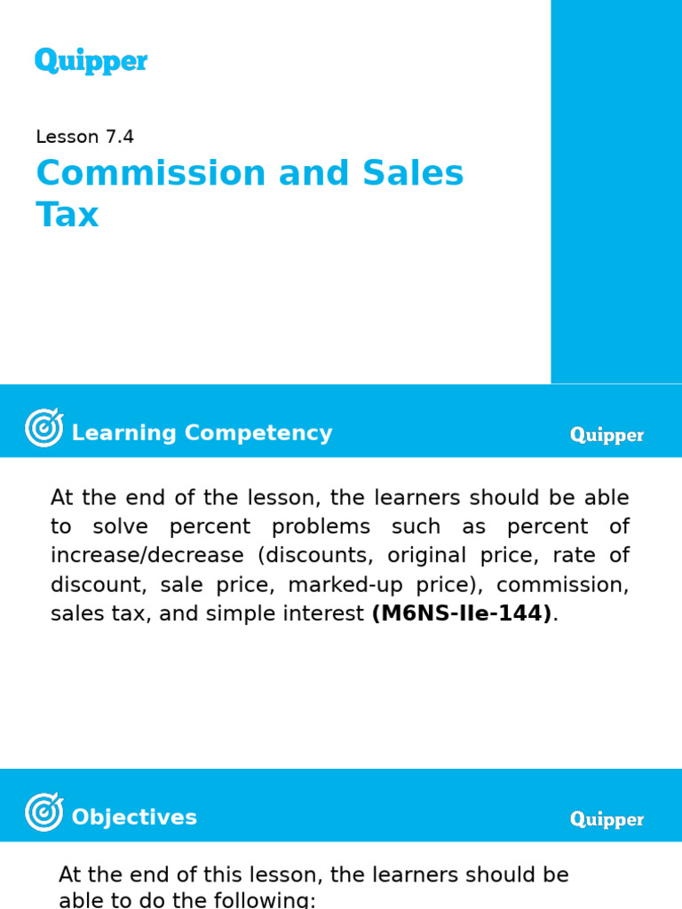 Lesson 1 - Commission and Sales Tax | PDF | Business | Government Finances