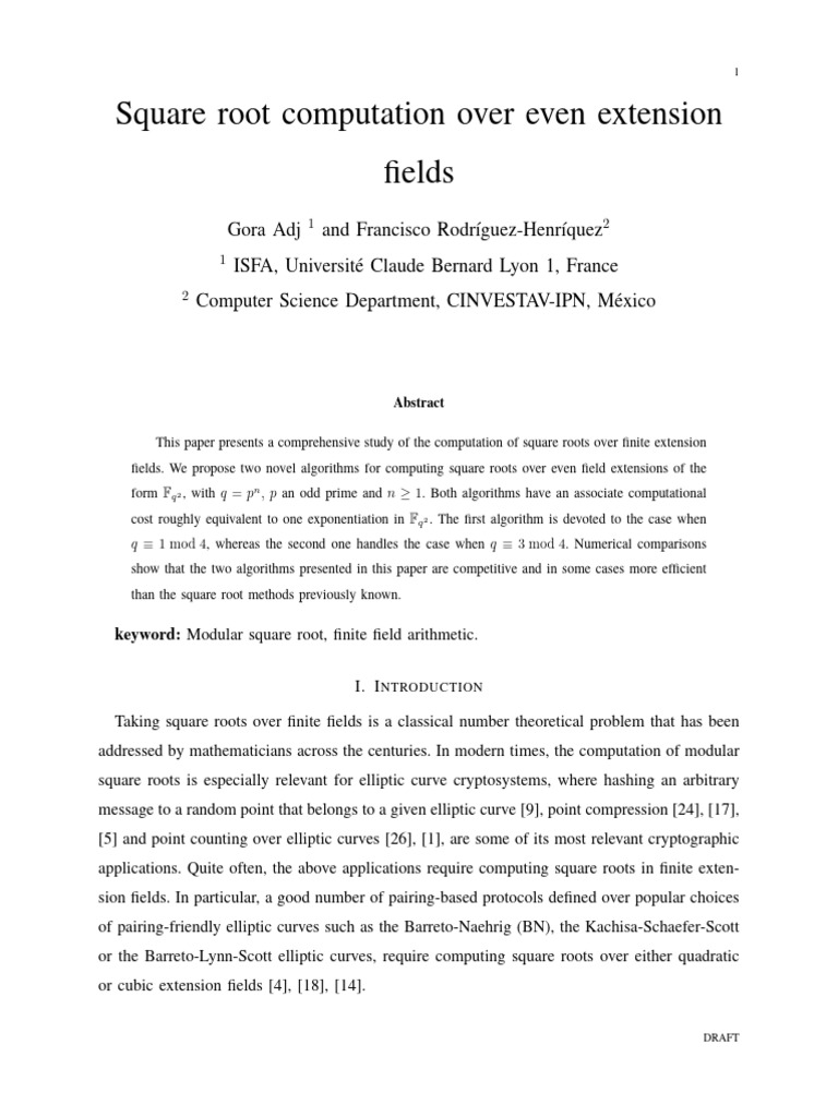Square Root Algorithms in Finite Fields | PDF | Field (Mathematics ...