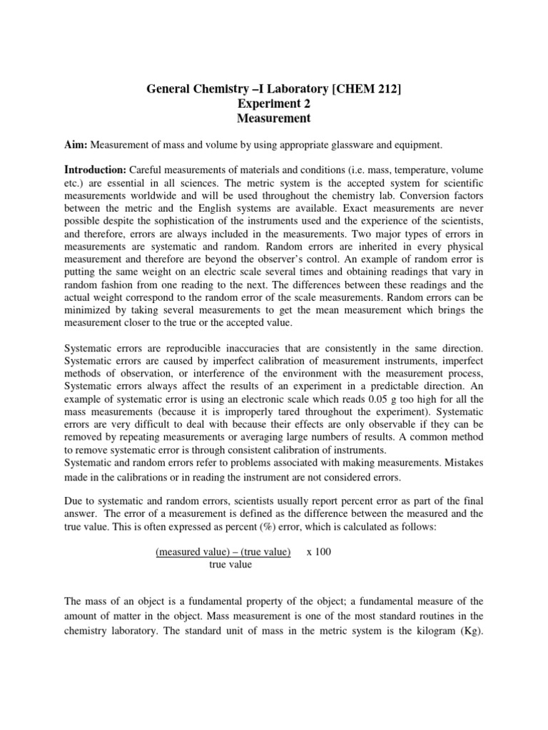 General Chemistry I Laboratory CHEM 212 | PDF | Observational Error ...