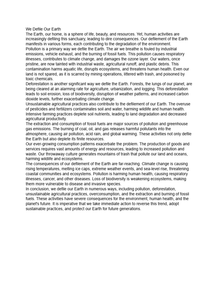 Essay - How We Defile Our Earth | PDF | Pollution | Soil