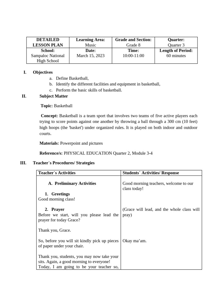Detailed-Lesson-Plan-in-MAPEH-8 - Copy - Copy | PDF | Sports