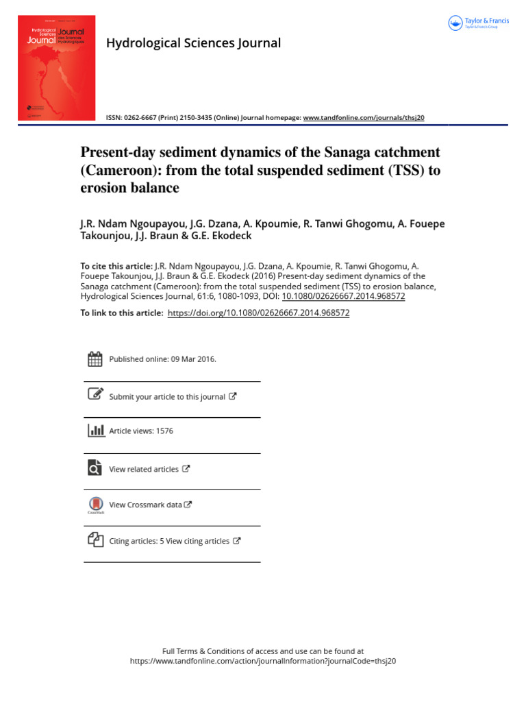 Present-Day Sediment Dynamics of The Sanaga Catchment Cameroon From The ...