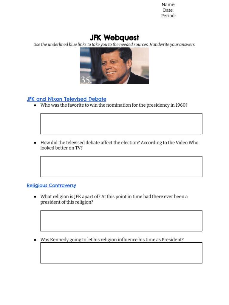 JFK Webquest: Key Events and Issues | PDF | John F. Kennedy