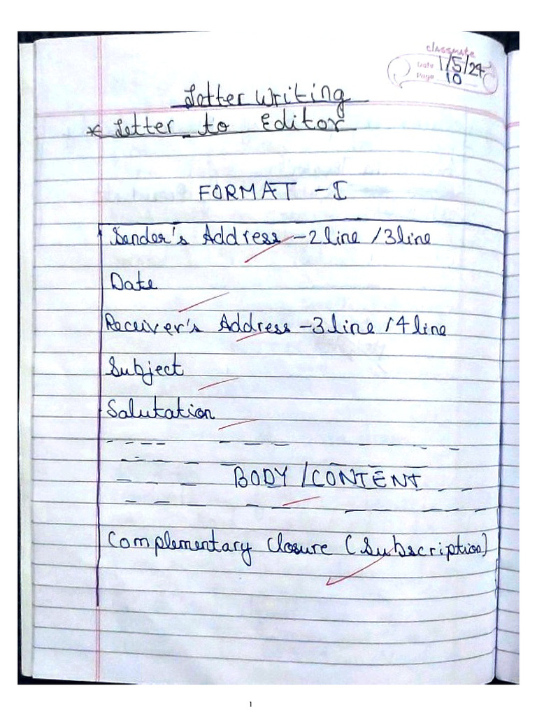 English - Letter Writing - To The Editor-Notes | PDF