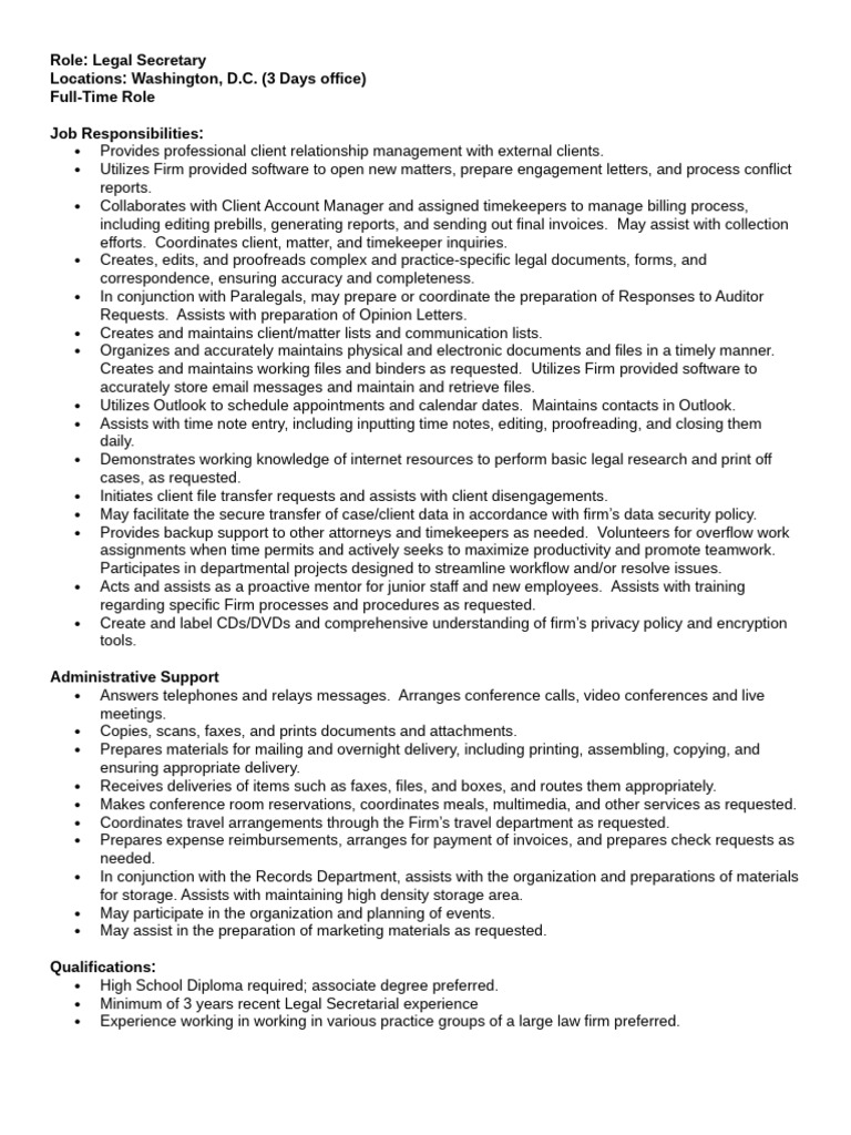 Legal Secretary Role Overview | PDF | Microsoft Outlook | Information ...