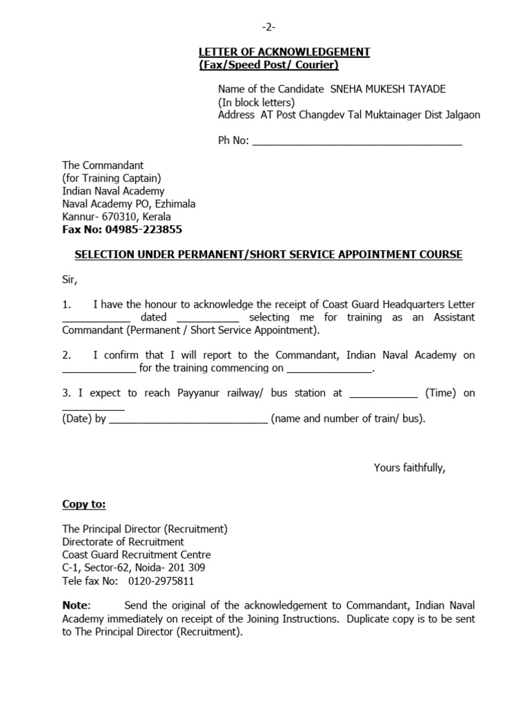 JOINING - INSTRUCTIONS Indian Coast Guard Asst Commandant 2025 | PDF ...
