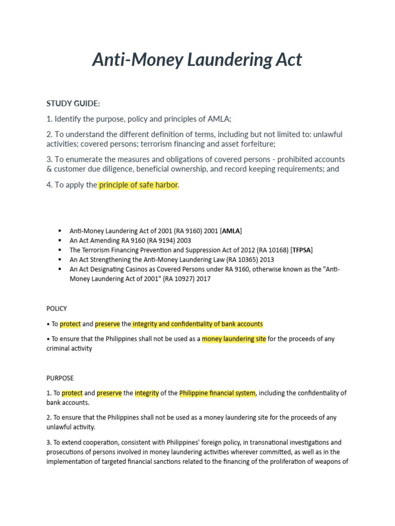 Anti-Money Laundering Act | PDF | Terrorism Financing | Securities ...