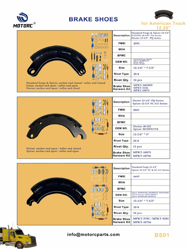 Brake Shoes For American Commercial Vehicles 1 | PDF