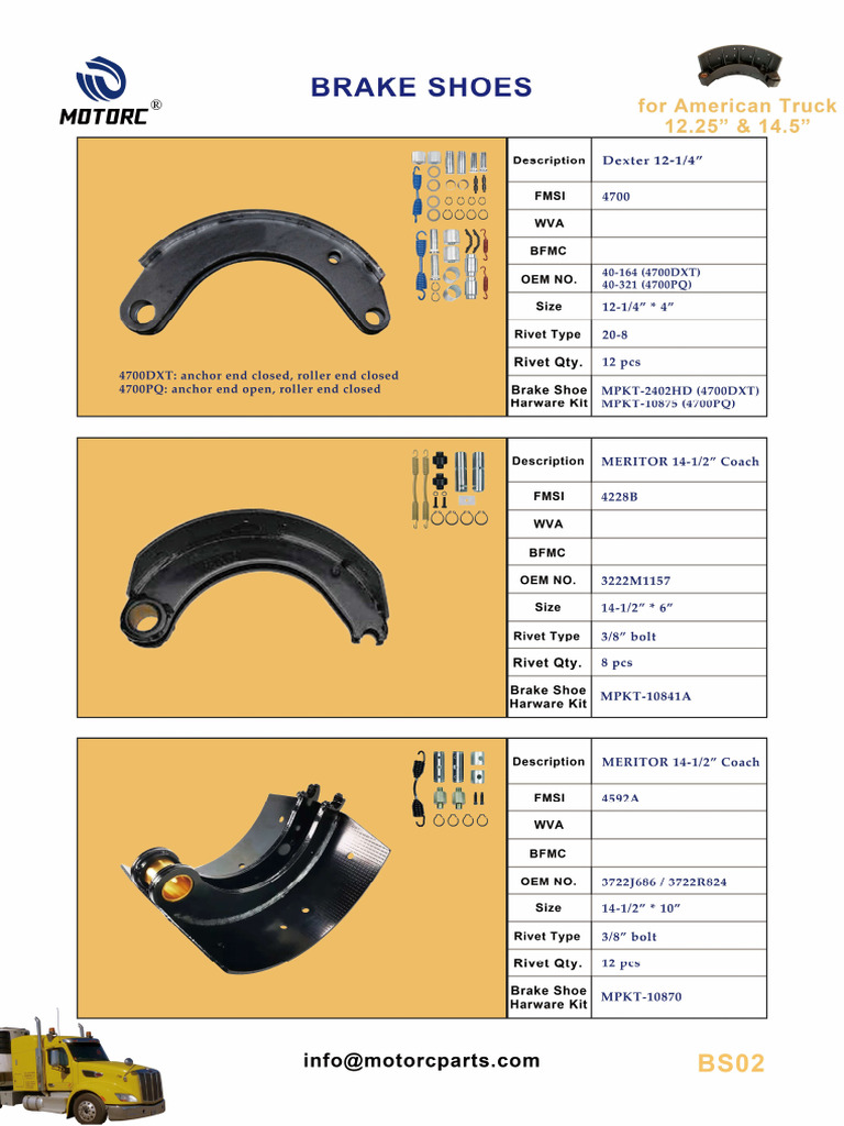 Brake Shoes For American Commercial Vehicles 2 | PDF