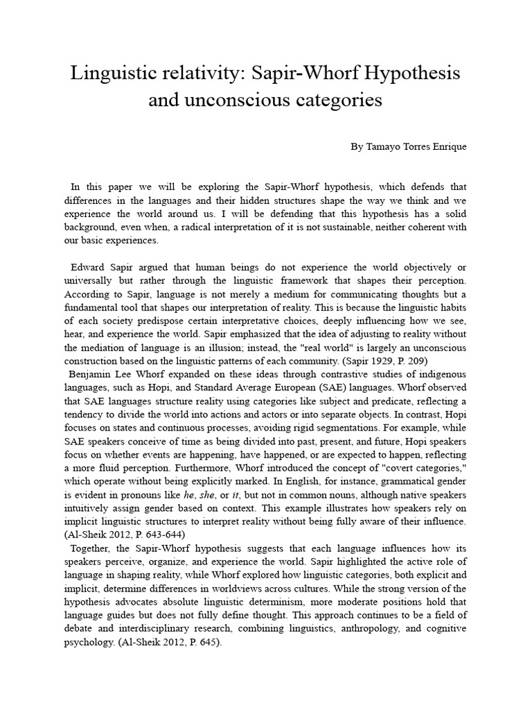 Linguistuic Relativity and Sapir-Whorf Hypothesis and Conceptual ...