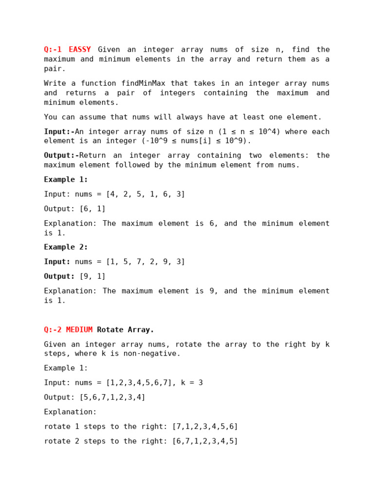 50 Dsa Coding Question For Mid Term Pdf Computer Programming Algorithms And Data Structures