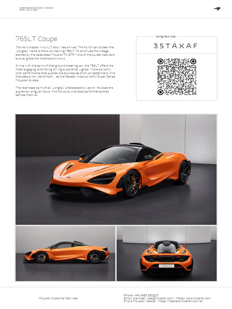 McLaren 765LT Order 35TAXAF Summary 2024-10-12 | PDF | Wheeled Vehicles ...