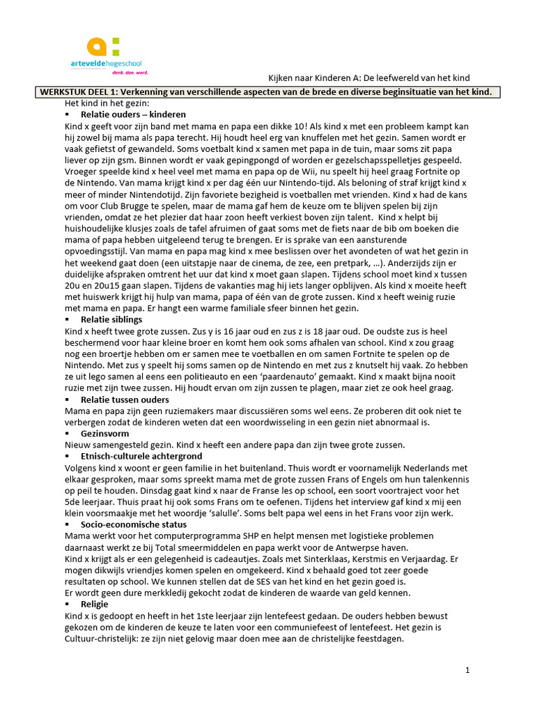 Werkstuk de Leefwereld Van Het Kind Deadline 1 | PDF