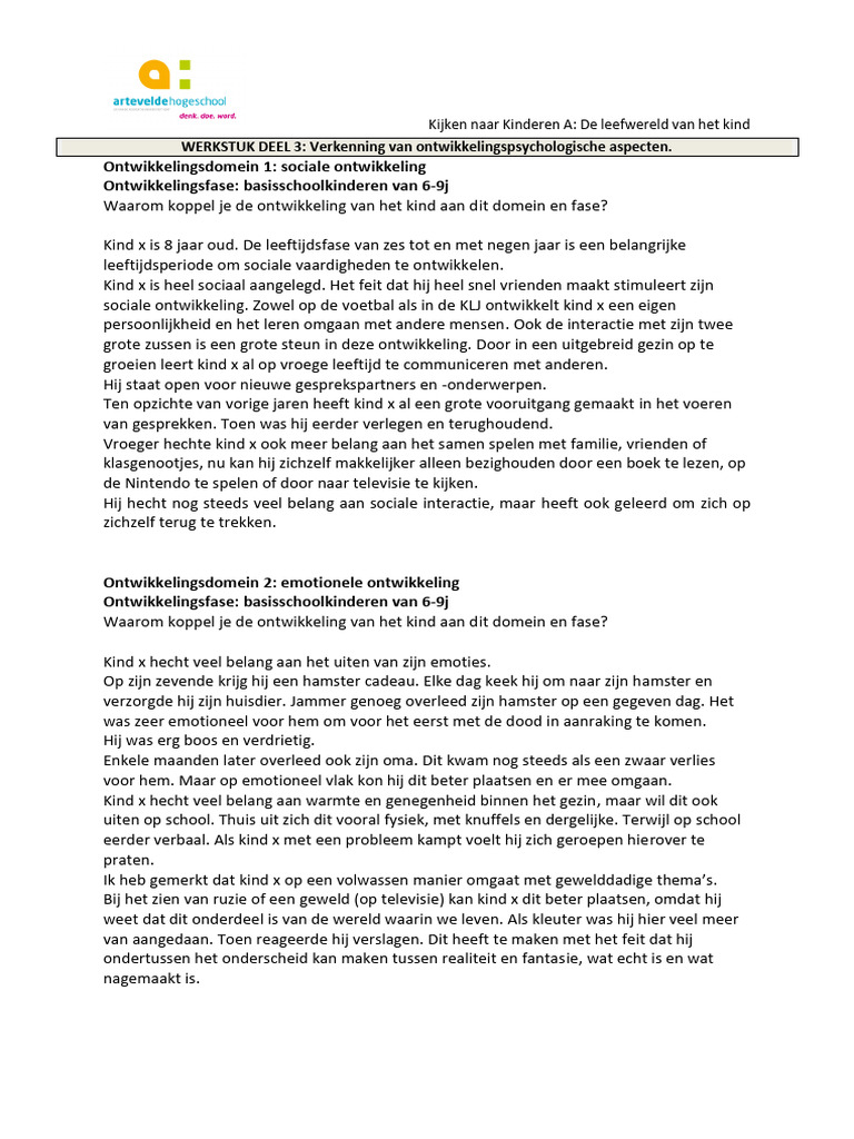 Werkstuk de Leefwereld Van Het Kind Deadline 3 | PDF