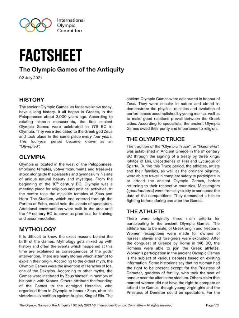 The Olympic Games of The Antiquity | PDF