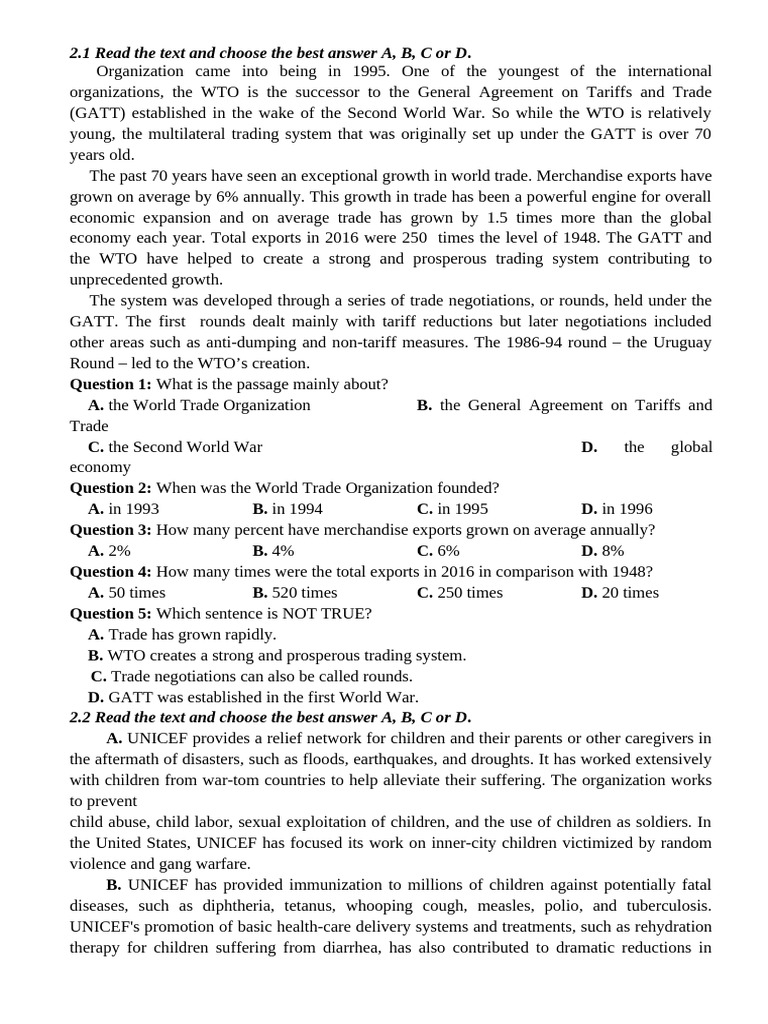NGAN HANG DE ANH 10 GIUA KY 2 129e0 | PDF | World Trade Organization ...