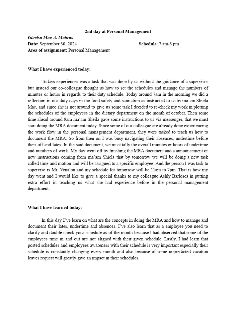 2nd Day Personal Management | PDF