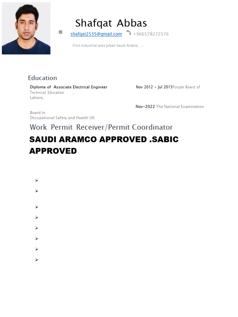 Shafqat WPR CV - Update 2024 | PDF | Firefighting | Safety