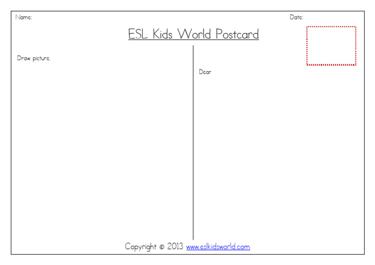 Postcard Writing Worksheet for ESL | PDF