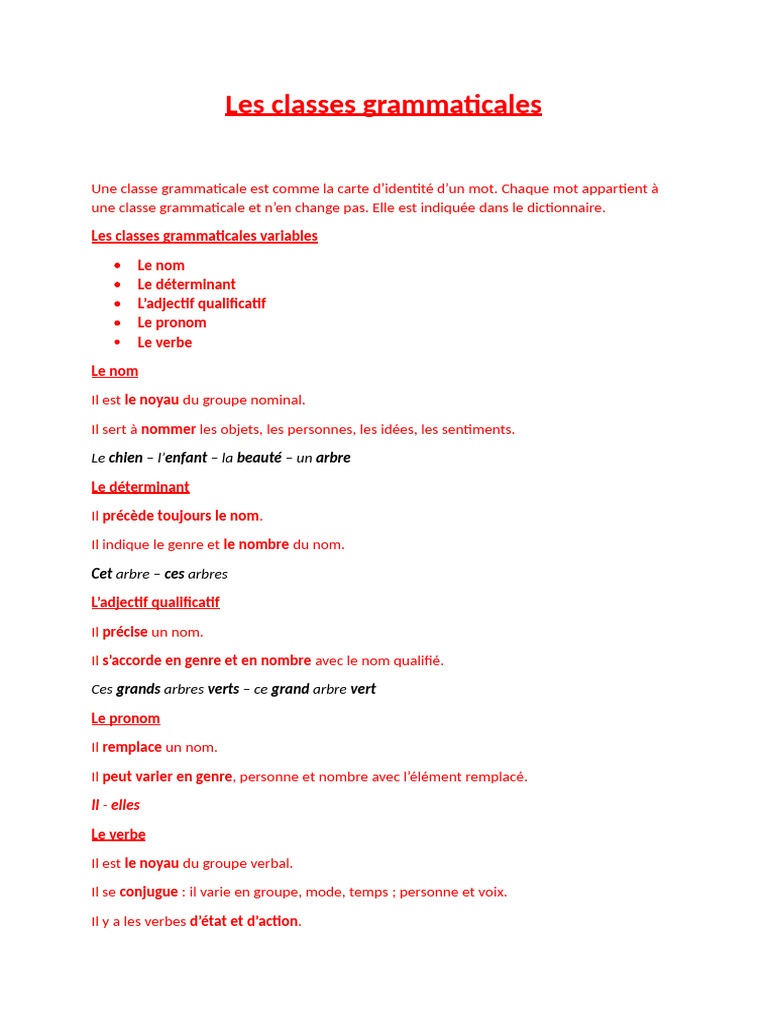Les classes grammaticales expliquées | PDF | Pronom | Nombre grammatical