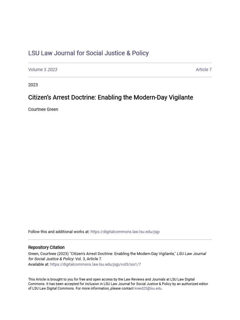 Citizen - S Arrest Doctrine - Enabling The Modern-Day Vigilante | PDF ...
