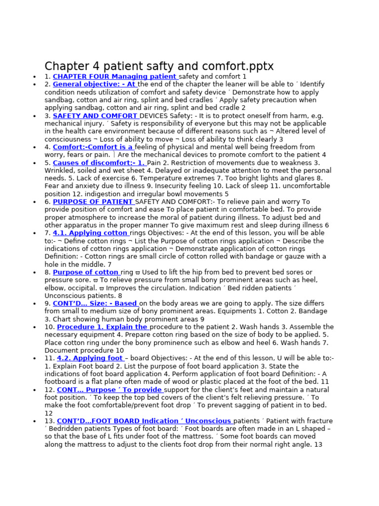 Chapter 4 Patient Safty and Comfort | PDF | Bed | Patient Safety