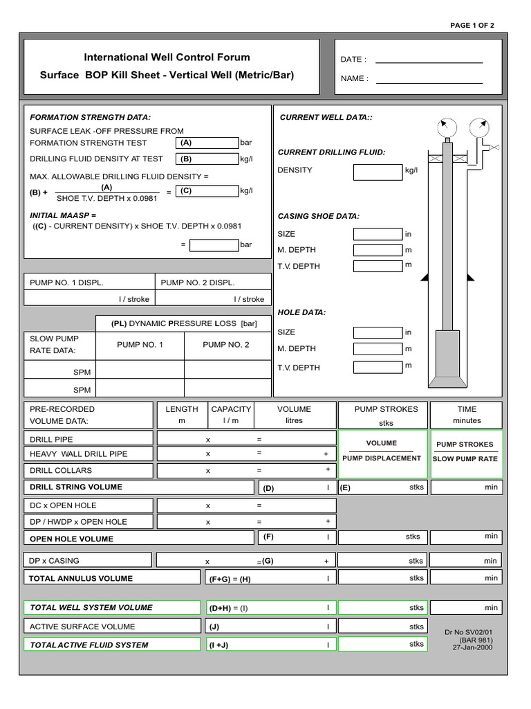 NORTRAIN_IWCF_Surface_killsheet_metrisk | PDF | Casing (Borehole) | Chemical Engineering