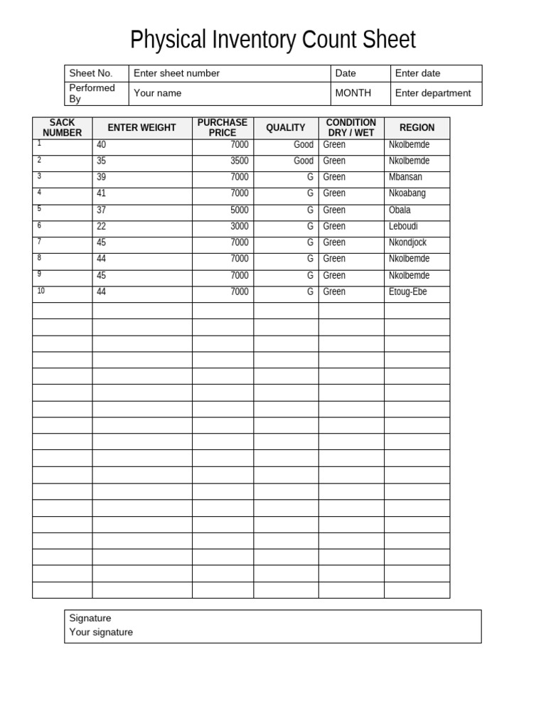 Physical Inventory Count Sheet Template | PDF