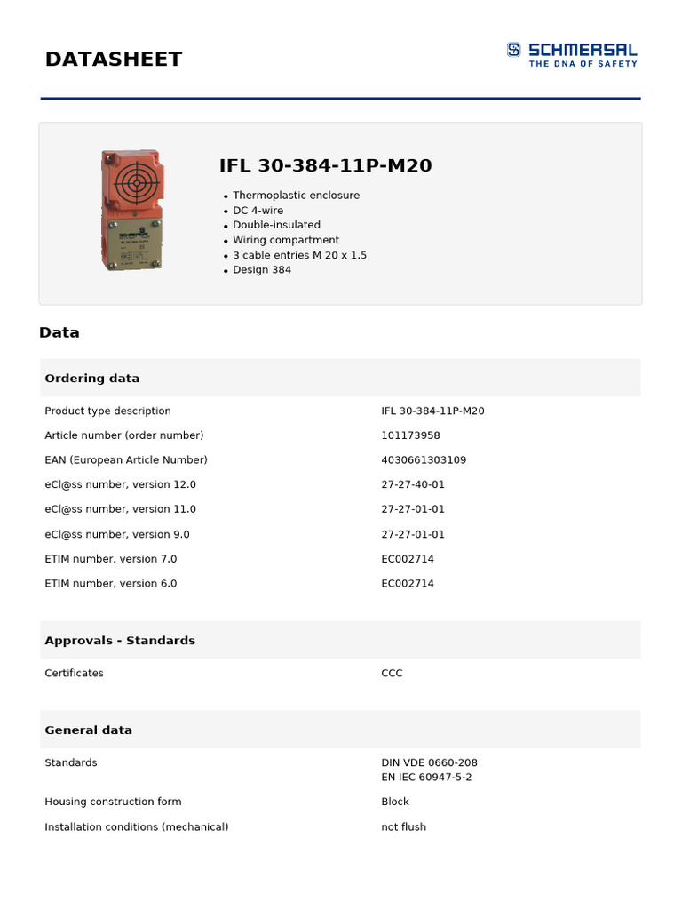 Datasheet: IFL 30-384-11P-M20 | PDF | Direct Current | Electrical Wiring