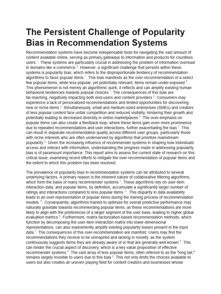 Managing Popularity Bias in Recommendations | PDF | Causality | Bias