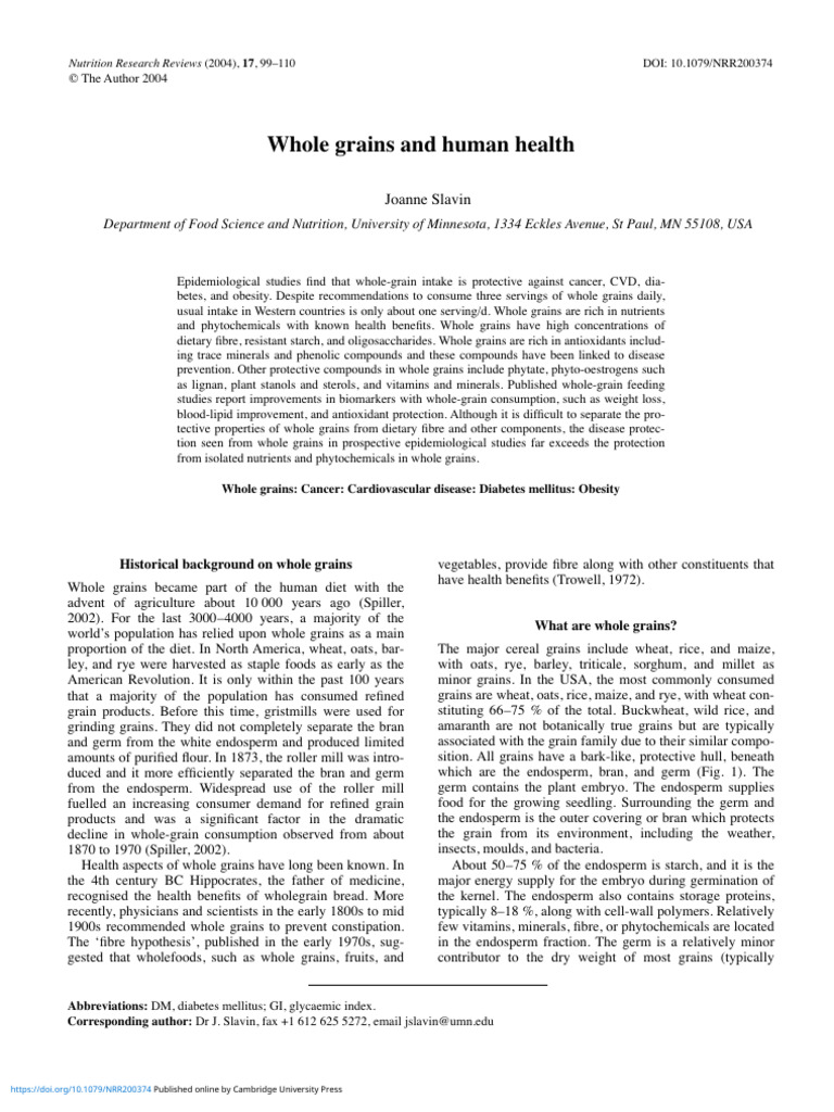 Whole Grains and Human Health | PDF | Whole Grain | Dietary Fiber