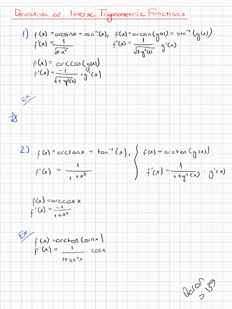Derivatives of Inverse Trigonometric Functions | PDF