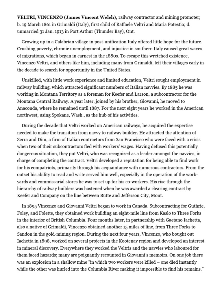 Veltri, Vincenzo (James Vincent Welch) | PDF