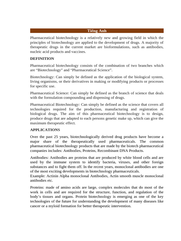 Pharmaceutical Biotechnology Overview | PDF | Recombinant Dna | Vaccines