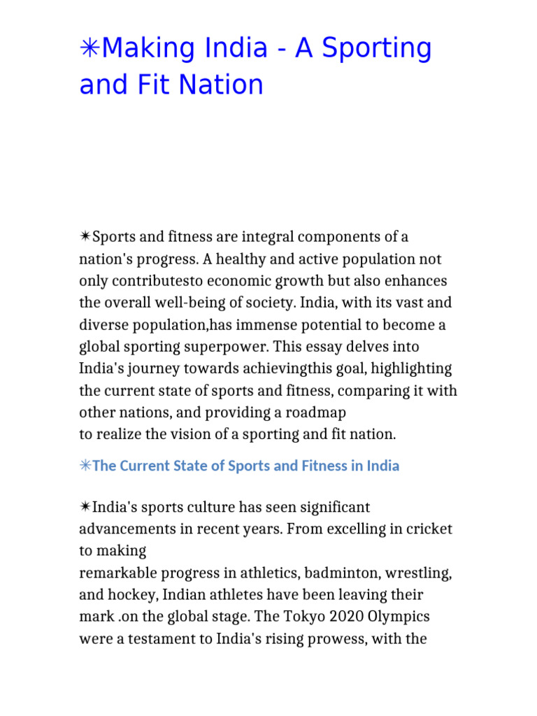 Making India A Sporting and Fit Nation | PDF | Sports | Infrastructure