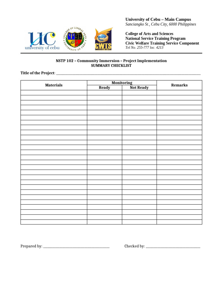 NSTP-Summary-Checklist-Template (1) | PDF